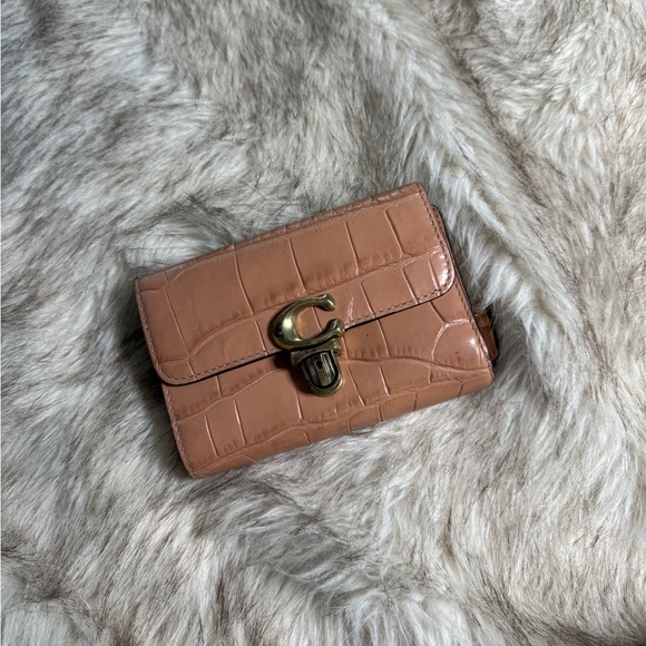 Bags | Coach Tan Crocembossed Wallet With Gold Clasp | Poshmark